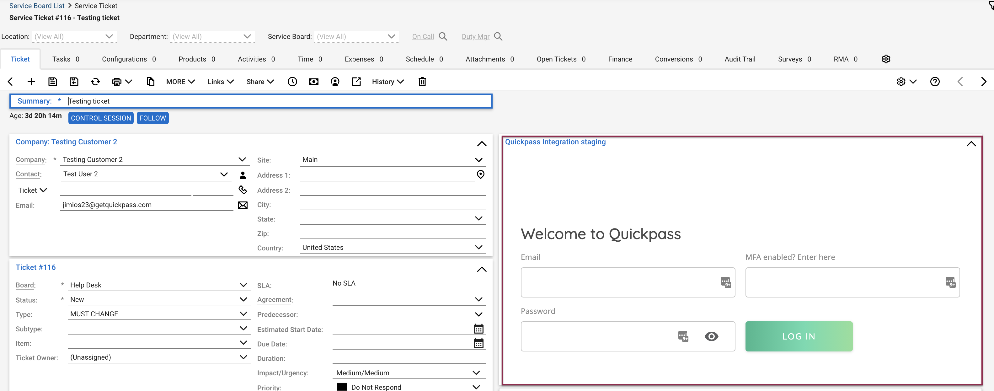 Add Quickpass POD to Connectwise Manage Service Ticket – Quickpass Software