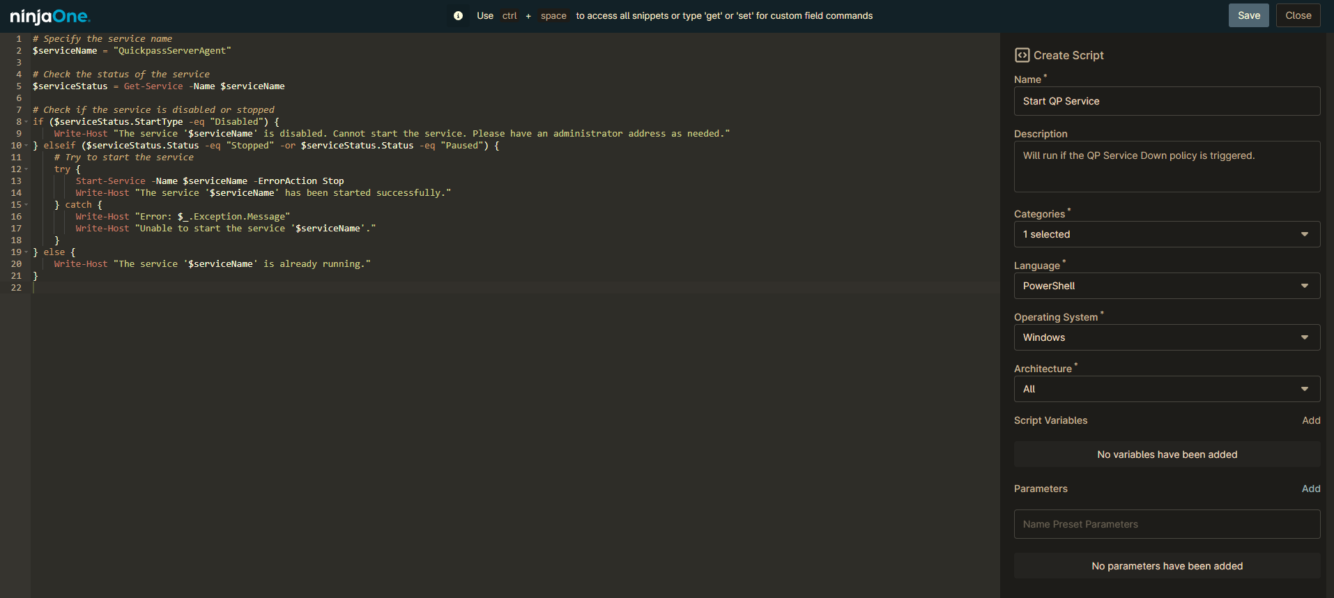 QP Service Monitoring in NinjaOne RMM – CyberQP