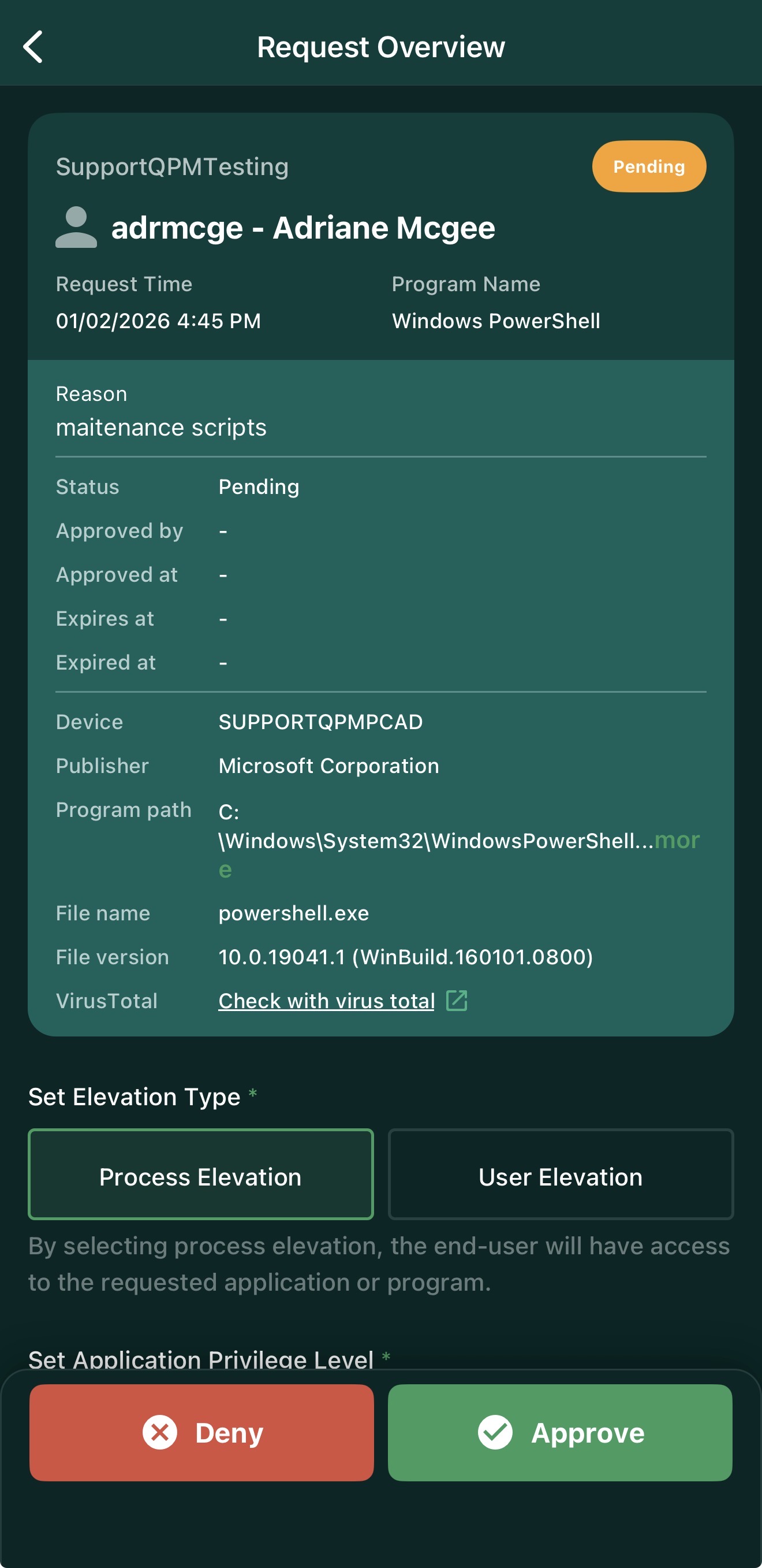 QTech App: End User Elevation Requests – CyberQP