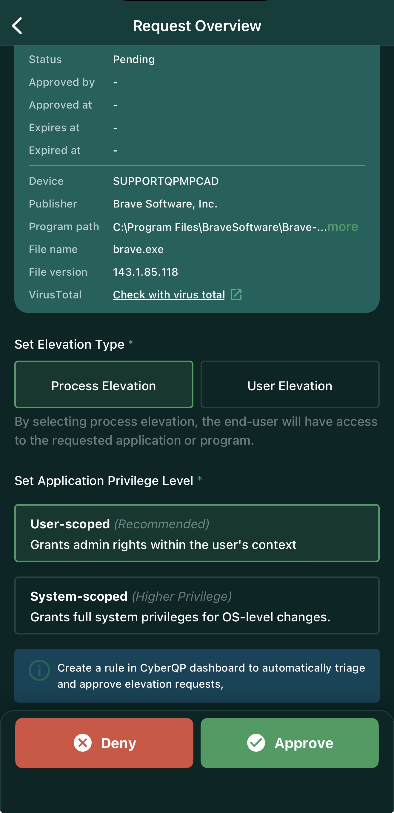 QTech App: End User Elevation Requests – CyberQP